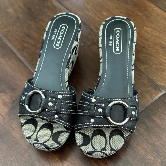 Coach | Shoes | Coach Black And Cream Signature Mules | Poshmark